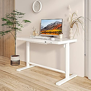 AITERMINAL Electric Standing Desk with Drawers, Height Adjustable Sit Stand Desk with Drawer, Home Office Desk Storage & USB Ports, 45 x 23 Inch White Desktop/White Frame