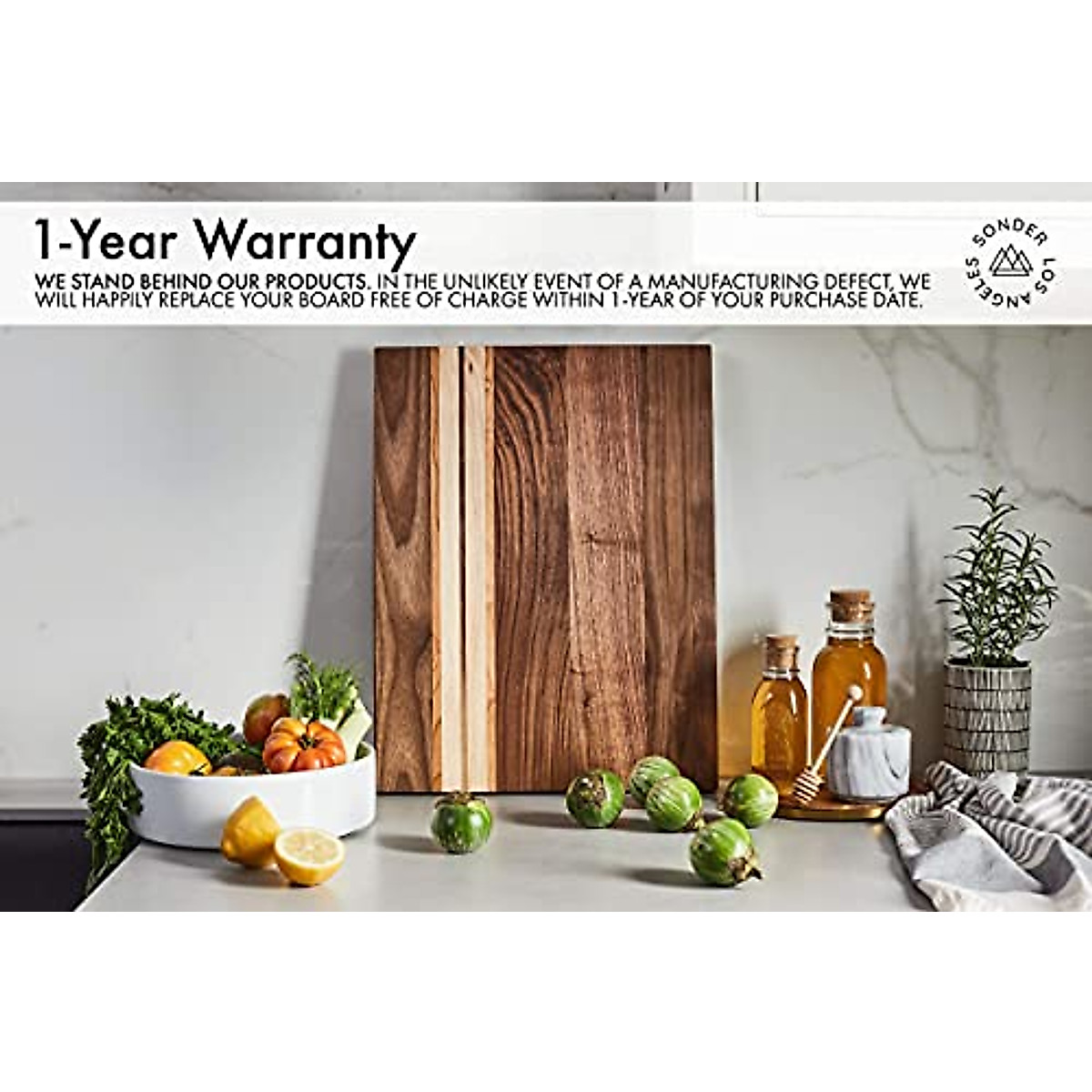 Sonder Los Angeles, Large Walnut/Cherry/Maple Wood Cutting Board for Kitchen, Charcuterie Wooden Board, Sorting Compartment, Reversible 17x13x1.1 in (Gift Box Included)