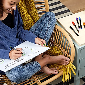 M.C. Squares Tackie Markers Set | Smudge Free Wet Erase Pens for Writing on Dry Erase, Acrylic, Glass, Metal, White Boards | Erasable with Water | Bullet Point Tip | 6 Bright Colors