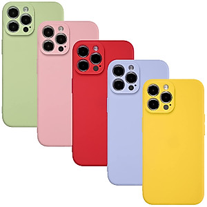 Wisdompro Case for iPhone 13 Pro Max, Bundle of 5 Pack Extra Thin Slim Soft TPU Gel Protective Case Cover for iPhone 13 Pro Max 6.7 inch (Yellow, Red, Green, Light Blue, Pink)