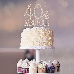 40 Cake Topper - Premium Rose Gold Metal - 40 and Fabulous - 40th Birthday Party Sparkly Rhinestone Decoration Makes a Great Centerpiece - Now Protected in a Box