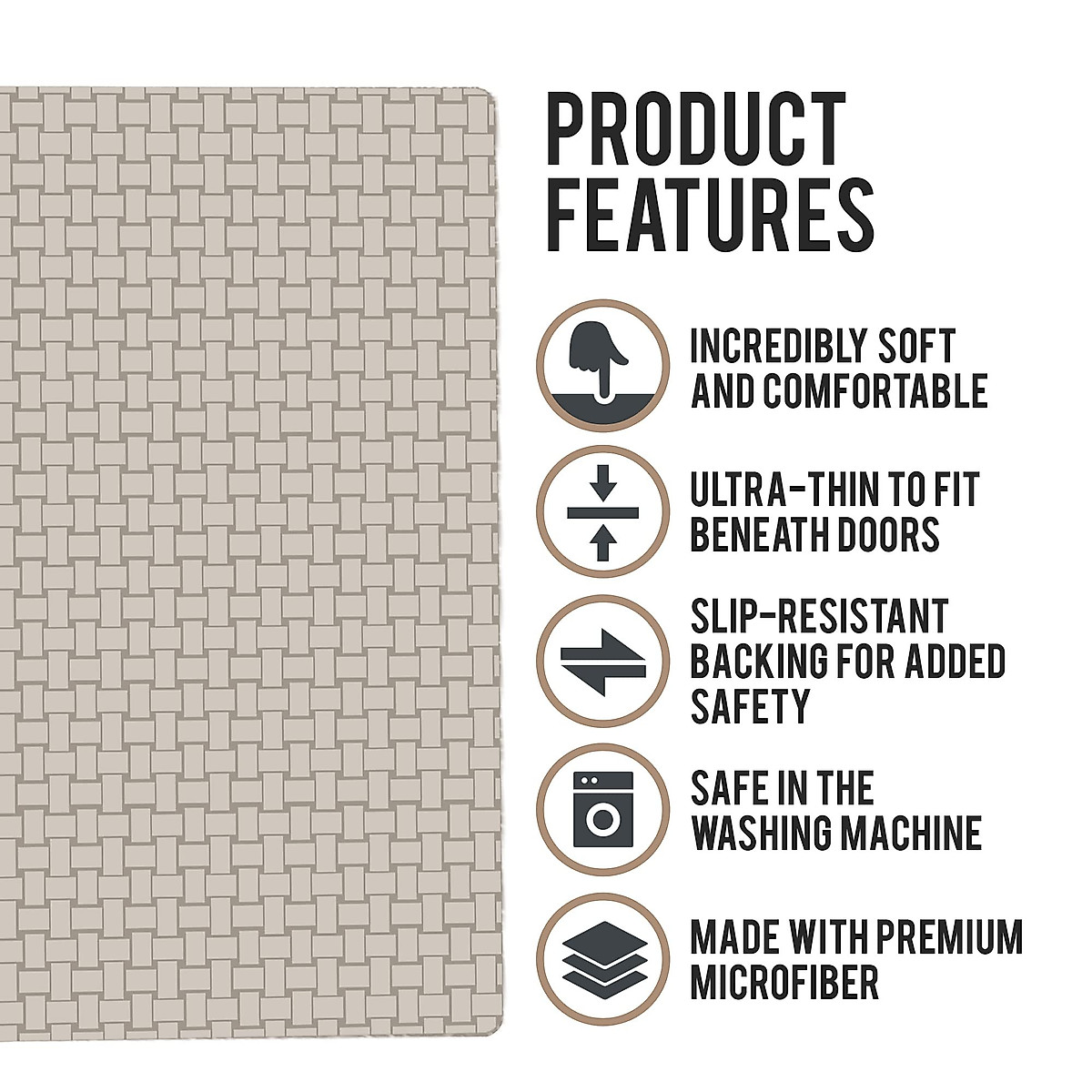 Shape28 Runner Mat Ultra-Thin Kitchen Rug with Non Slip Rubber Backing 60x23” Color Latte 5C