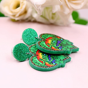 St. Patrick's Day Earrings for Women Acrylic Irish Green Clover Drop Earrings Beer Hat Rainbow Dangle Earrings Good Luck Jewelry Gift-lucky