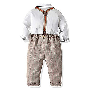 LOTUCY Toddler Dress Suit Baby Boys Clothes Sets Bowtie Shirts + Suspenders Plaid Pants 3pcs Gentleman Outfits Suits 1-6Years