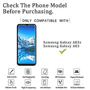 KATIN [2-Pack] Screen Protector For Samsung Galaxy A03s, Galaxy A03 Tempered Glass Anti Scratch, Bubble Free, 9H Hardness, Easy to Install, Case Friendly