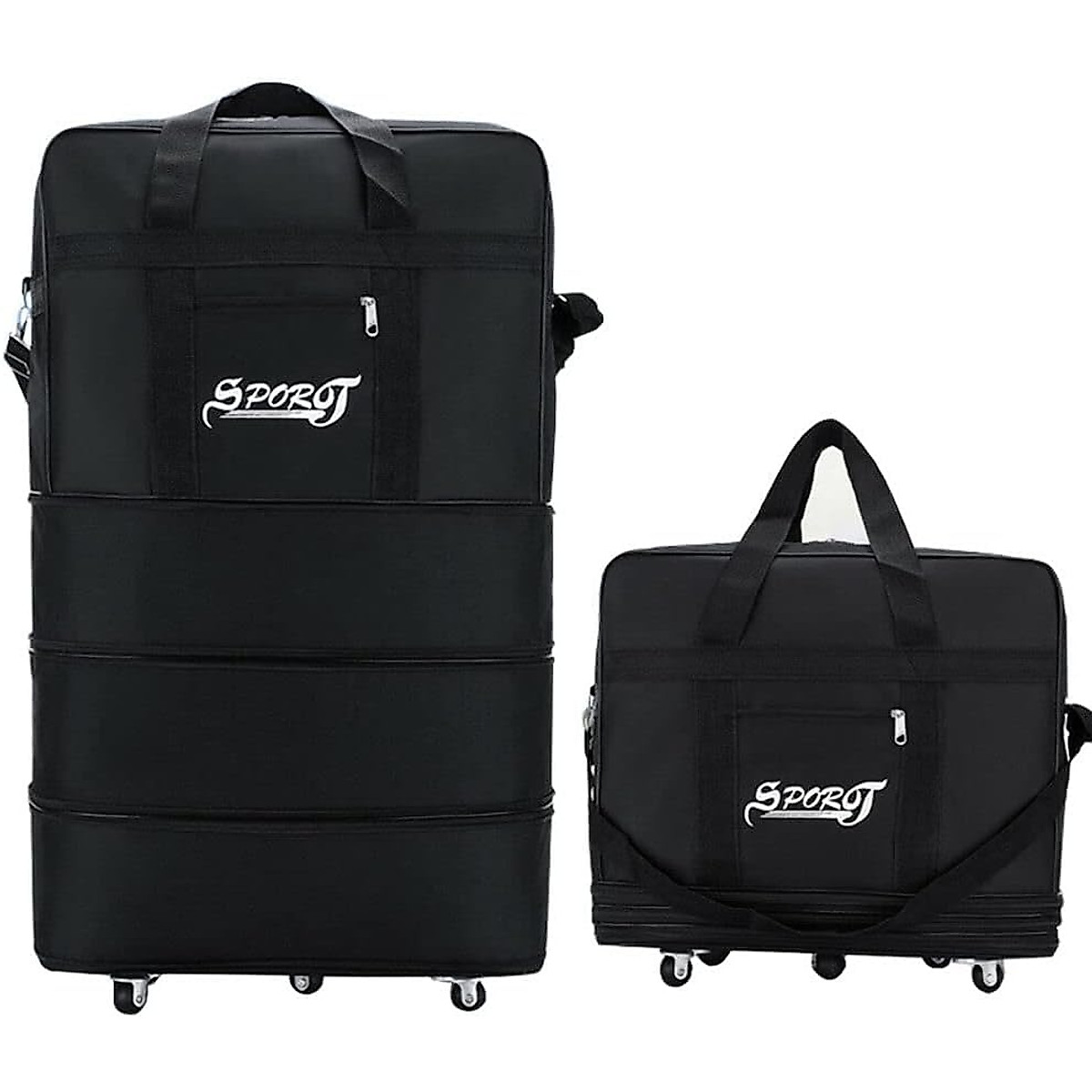 Expandable Rolling Wheeled Duffle Bag Spinner Suitcase Foldable Luggage Expandable (32''), Black