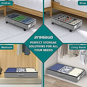 3rd Generation Under Bed Storage with Wheels 2-in-1 Underbed Storage Bins Containers Label Shoe Storage Organizer Drawer Bag Clear Window Solid Fabric for Bedroom Clothes Shoe Blanket (two-grey)