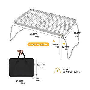 YETO Folding Campfire Grill 304 Stainless Steel Grate, Portable Heavy Duty Camping Grill with Legs Carrying Bag