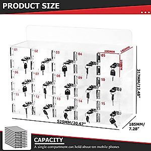 Consfly Cell Phone Locker Box Clear Cell Phone Lock Box 15 Slots Wall-Mounted Cell Phone Storage Cabinet with Keys for Office School Factory