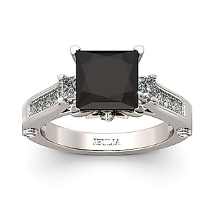 Jeulia 4 Carat Classic Princess Cut Sterling Silver Ring Fashion Fancy Black Stone Promise Engagement Wedding Anniversary Ring for Women with Jewelry Box (7)