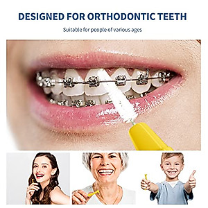 Kingubznis 80 Count Interdental Brush Cleaner Dental Brushes Toothpick Tooth Flossing Head Oral Dental Hygiene Brush Interdental Angle Brushes with Portable (Yellow, Micro Tight Teeth)