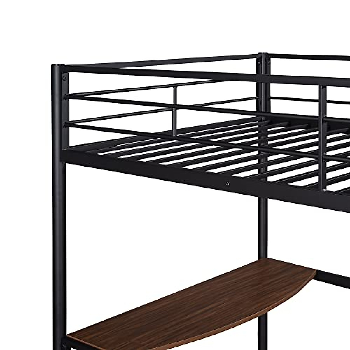 RORIGAT Twin Metal Loft Bed with Desk, Ladder and Guardrails, Loft Bed for Kids Teens Adults,Black