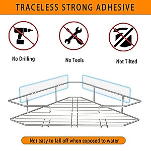 WESTREE Corner Shower Caddy Shelf Bathroom - No Drilling Traceless Adhesive Bathroom Storage Organizer, 2-in-1 Shower Holder Organizer Kitchen Shelves for Bathroom Kitchen