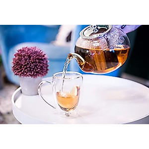 Aserson 1200 ml/40 oz Glass Teapot, Heat Resistant, Stainless Steel Infuser, Handmade, Leaf Tea Brewer, Borosilicate Glass, Stovetop Teapot and Microwave Safe