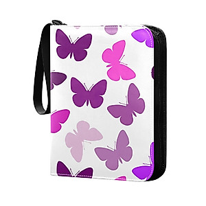 PYBUG Butterfly Trading Card Binder with Nylon Strap 4-Pocket Waterproof PU Leather Card Collection Binder for 400 Cards Sturdy Card Holder Folders for Game Cards,Sports Cards