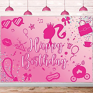 Pink Diamond Sequins Princess Happy Birthday Backdrop Girl Birthday Ball Party Banner Decoration Background Pink Room Birthday Party Photography (5x3FT(150x90cm))
