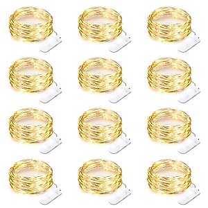 12 Pack Battery Operated Fairy String Lights 7 Feet 20 Led Waterproof Silver Wire Firefly Starry Moon Lights for Bedroom DIY Party Wedding Patio Christmas