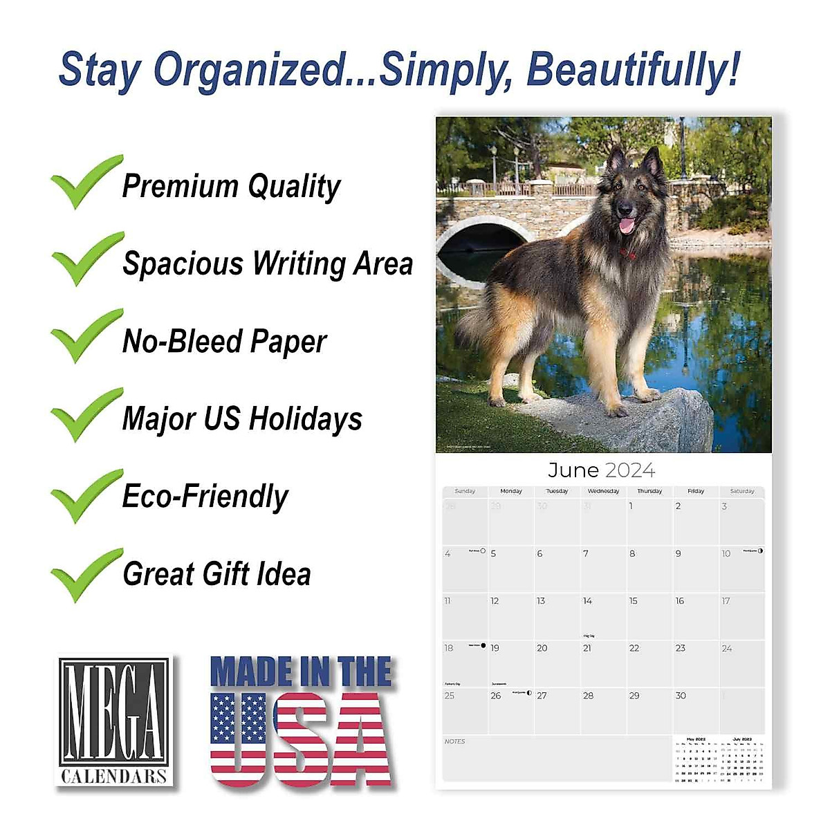 2023 2024 Belgian Shepherd Calendar - Dog Breed Monthly Wall Calendar - 12 x 24 Open - Thick No-Bleed Paper - Giftable - Academic Teacher's Planner Calendar Organizing & Planning - Made in USA