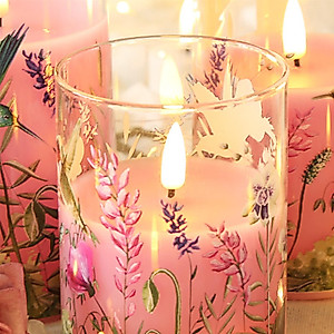 Girimax Pink Hummingbird Glass LED Candles with Remote, Flickering Flameless Candles Battery Operated Φ 3" H 4" 5" 6"
