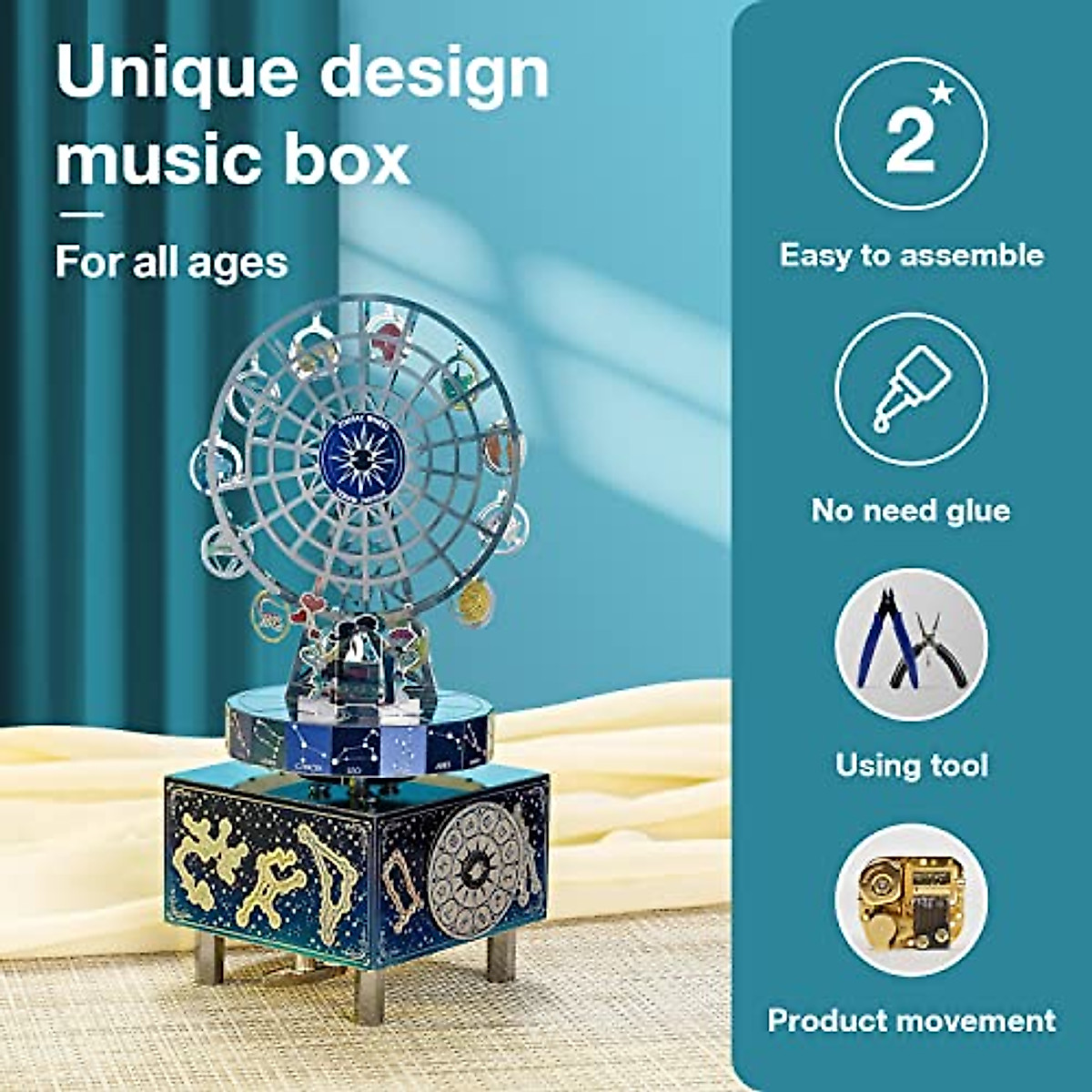 Microworld 3D Metal Puzzle, Music Box Zodiac Ferris Wheel Metal Model Kits, DIY 3D Puzzle Art Craft Gift Toy for Teen (Castle in The Sky)