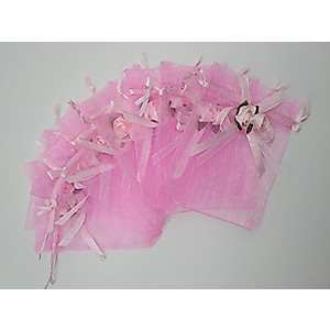 Ankirol 50pcs Sheer Organza Favor Bags for Wedding 3.8x4.8'' Gift Bags Samples Display Drawstring Rose Pouches (Pink)