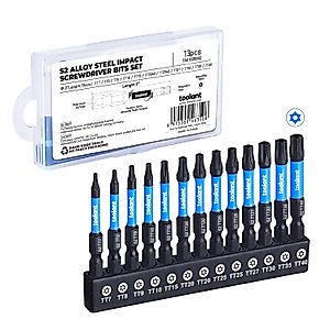 toolant 2” Impact Torx Bit Set 13pcs (TT7-TT40), 1/4” Hex-Shank S2 Steel Star Bit Set, CNC Machined Tips with Magnetism, 2” Long with Storage Box