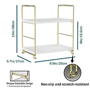 Sekepingo 2-Tier Makeup Perfume Counter Organizer, Bathroom Countertop Shelf Vanity Bedroom Storage Tray,Kitchen Spice Rack Standing Shelf(Gold,White)