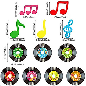 30 Pcs 1950's Rock and Roll Music Party Decorations Record Note Cutout Wall Decor Sign with Hanging Swirls Ceiling Decorations for 50's Theme Rock Music Short Video DJ Party Supplies 7 Inch