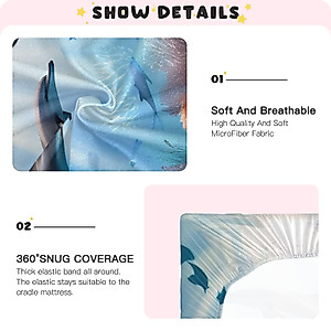 Kigai Underwater World Dolphins Crib Sheets for Boys or Girls,Soft and Breathable Crib Sheets 27x39 Inch