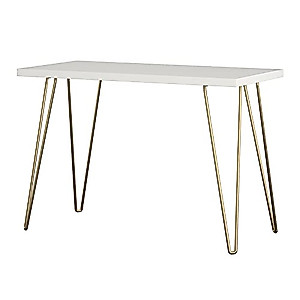 Ameriwood Home Owen Retro Computer, White/Gold Legs Desk