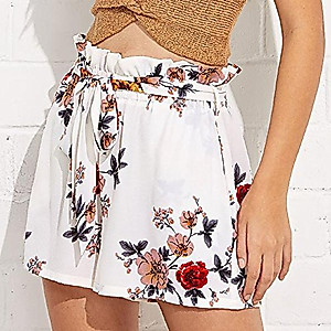 Fashion Beach Shorts ,THENLIAN Women Print Casual Belt Loose Hot Pants Lady Summer Shorts (L, White)
