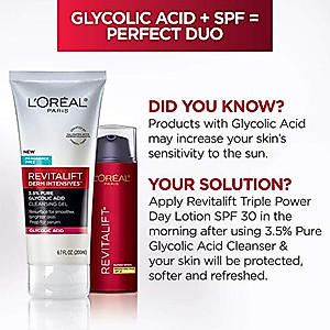 L'Oreal Paris Revitalift 3.5% Pure Glycolic Acid Cleansing Gel wth Salicylic Acid, Resurface for Smoother Brighter Skin, 6.7 fl oz