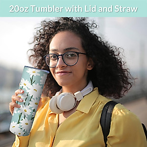 owbgsdh 20 oz Daisy Skinny Tumblers with Lid and Straw, Daisy Stainless Steel Vacuum Insulated Travel Coffee Mug Cup Water Bottle, Daisy Decor Stuff Accessories, Gifts for Women Girls Daisy Lover
