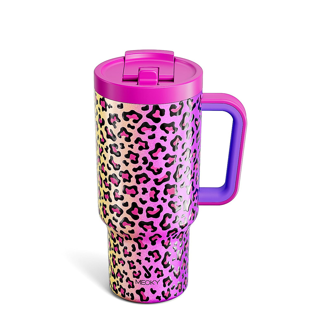 Meoky 32 oz Tumbler with Handle and Flip Straw, 100% Leakproof Tumbler with Lid and Straw, Stainless Steel Insulated Cup, Cupholder Friendly, Keeps Cold for 24 Hours (Celebration)