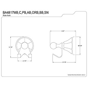 Kingston Brass BA4817C Metropolitan Robe Hook, Polished Chrome,3-3/4" Length
