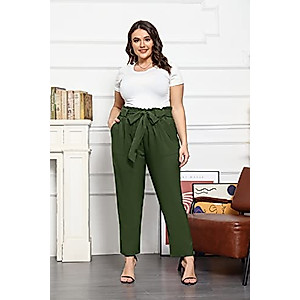 KIMCURVY Paper Bag Pants for Women High Waist Plus Size Pencil Pants for Work Army Green 18W