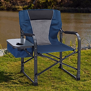 ALPHA CAMP Oversized Folding Director Chair Outdoor Heavy Duty Camping Chair with Side Table and Cooler Bag for Picnic, Hiking, Fishing, Supports 350LBS
