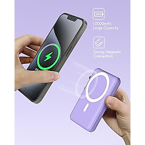 podoru Wireless Portable Charger, 10000mAh Magnetic Power Bank with Type-C Cable LED Display 22.5W PD Fast Charging Lighting Mag-Safe Battery Pack for iPhone 15/14/13/12/Mini/Pro/Pro Max-Purple