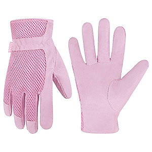 HANDLANDY Womens Garden Gloves, Scratch Resistance Leather Gardening Gloves for Ladise，Yard Gloves 3D Mesh Comfort Fit- Improves Dexterity and Breathability (Medium, Pink)