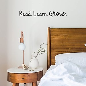 Vinyl Wall Art Decal - Read. Learn. Grow. - 4" x 29" - Trendy Cute Positive Inspiring Good Vibes Quote Sticker for Home Office Kids Room Playroom Classroom School Coffee Shop Library Decor (Black)