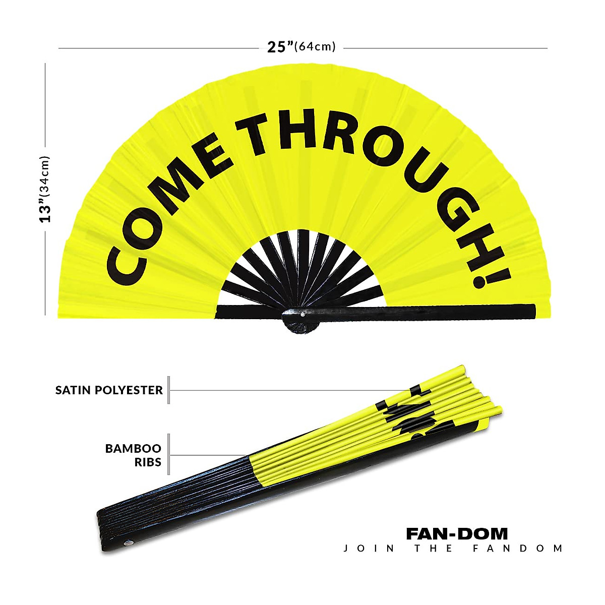 Come Through! Hand Fan Foldable Bamboo Circuit Hand Fan Funny Gag Slang Words Expressions Statement Gifts Festival Accessories Rave Handheld Circuit Event Fan Clack Fans (Yellow)