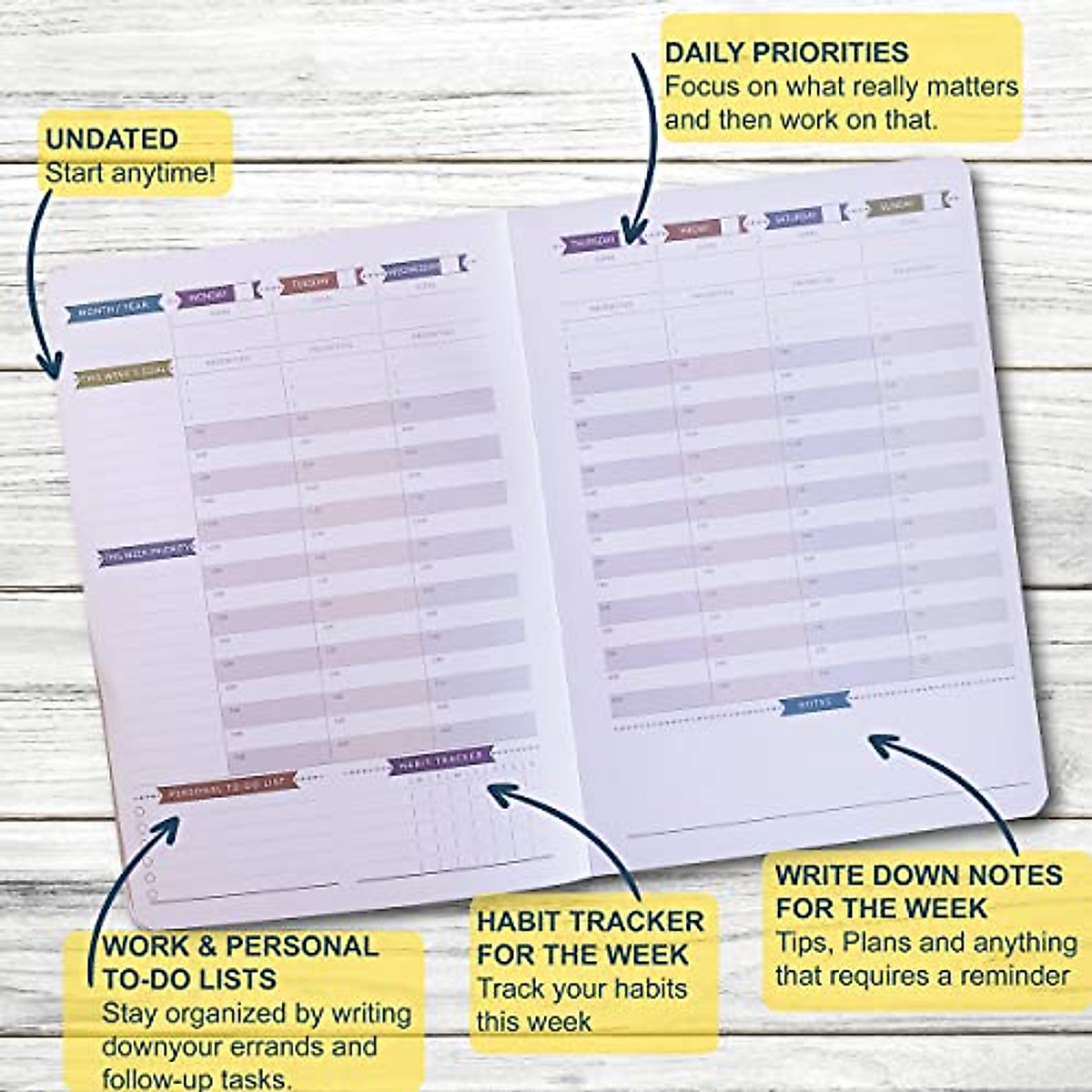 12 Months Undated Planner Daily Weekly And Monthly Hourly Scheduling to Hit Your Goals,8.3 x 5.8" Faux Leather Hardcover, Start Any Time (orange)