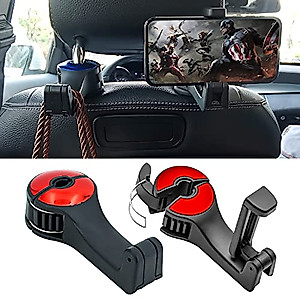 Ajxn 2 in 1 Car Seat Hooks for Purses and Bags with Phone Holder，Automative Headrest Purse Handbag Holder Hangers Organizers,Falling Resistance, Quietness and Universal Fit 2PCS (Red)