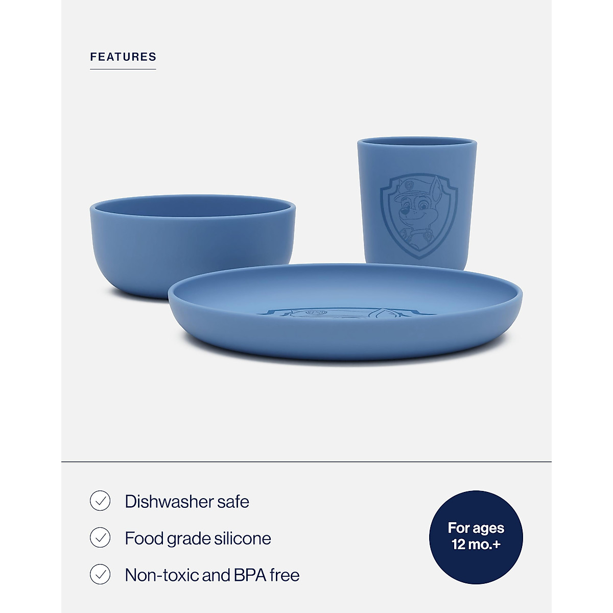 Lalo PAW Patrol Dinnerware Sets for Toddlers and Kids - Dishwasher Safe Tableware, BPA Free, Kids Dishes - Includes Bowl, Plate & Cup - 3 Pieces - Chase