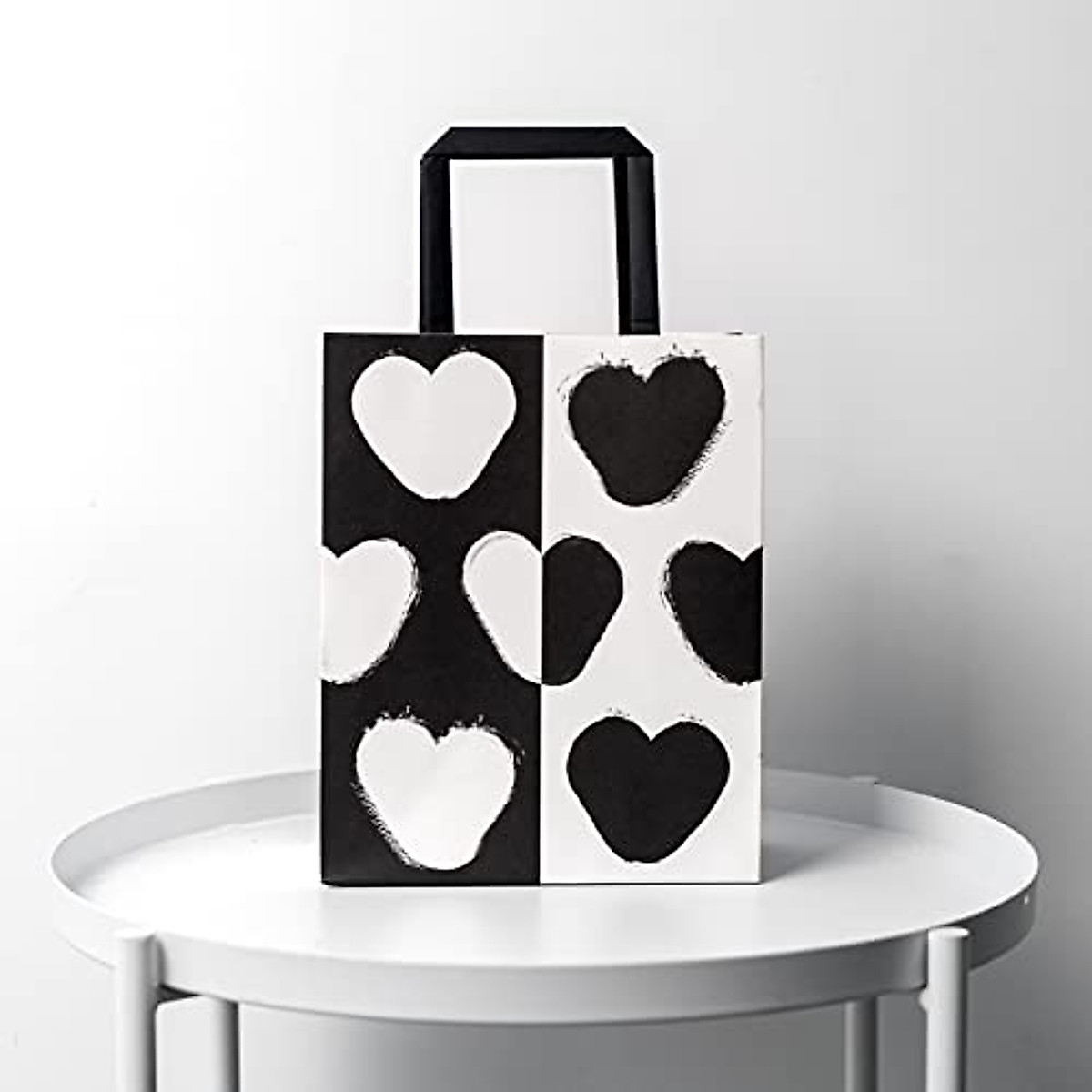LeZakaa 10" Medium Gift Bags Assortment with Tissue Paper, 4 Pack in White and Black Design for Shopping, Birthday or Any Occasion