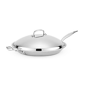 Heritage Steel 13.5" French Skillet with Lid - Made in USA - Titanium Strengthened 316Ti Stainless Steel with 5-Ply Construction - Induction-Ready and Fully Clad