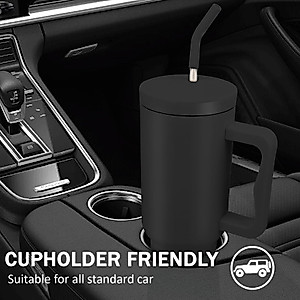 Towsnails 40 oz Tumbler with Handle and Straw Lid | Insulated Cup Reusable Stainless Steel Water Bottle Travel Mug Cupholder Friendly | Gifts for Women Men Him Her - Black