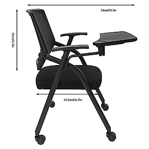 YIYIONCE 4Pack Office Tablet Arm Chair Office Guest Chairs & Reception Chairs with Wheels Foldable Stackable Meeting Chair Black Mesh Bouncing Back Chair for Office Meeting & Reception| US Stock