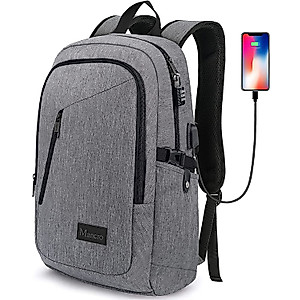 Mancro Laptop Backpack for Travel, 15.6 in Anti-Theft Business College School Bookbag for Men Women with USB Charging Port & Lock, Gifts for Teenage, Water Resistant Travel Computer Bag Daypack, Grey