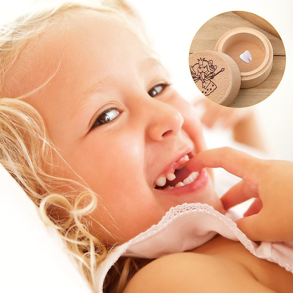 SAVITA Tooth Fairy Box, Wooden Baby Tooth Storage Box Portable Tooth Fairy Storage Box Milk Teeth Container Box Cute Lost Tooth Holder Keepsake to Keep The Childhood Memory